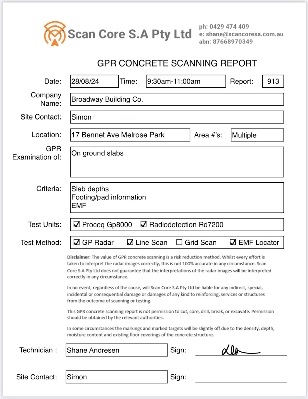 Report Examples – Scan Core S.A Pty Ltd